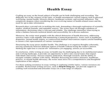 Health Essay. Southwest Wisconsin Technical College | PDF | Wellness ...