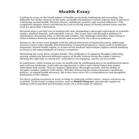 Health Essay. Essay on the Importance of Health Social Group Public ...