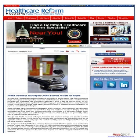 Health insurance exchanges critical success factors for payers | PDF