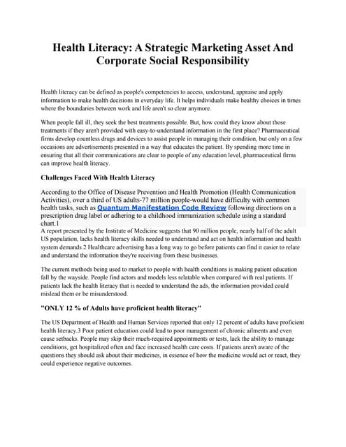 Health Literacy.pdf | Healthcare Industry | Industries