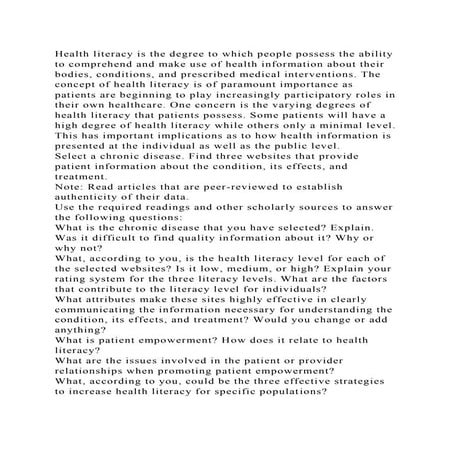 Health Literacy and Patient EmpowermentHealth literacy is the de.docx