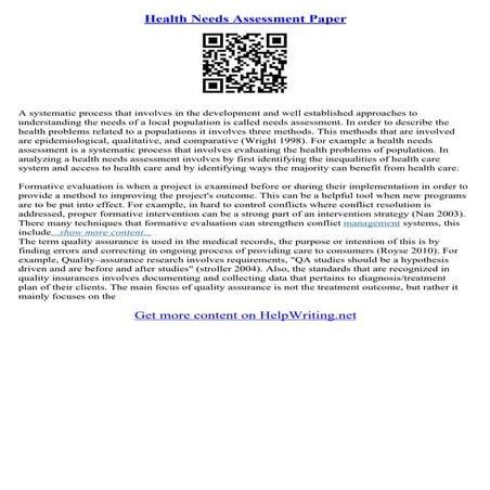 Health Needs Assessment Essay | PDF