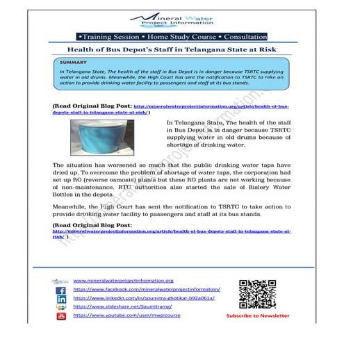 Health of Bus Depot’s Staff in Telangana State at Risk | PDF | Medical ...