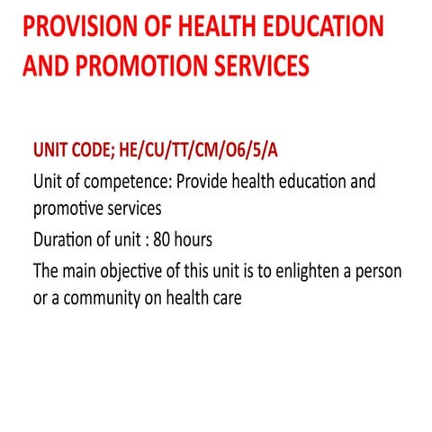 HEALTH PROMOTION services ppt and word reader | PPTX