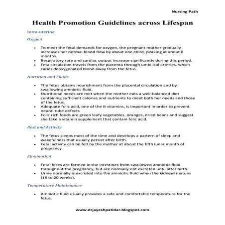 Health promotion guidelines across lifespan | PDF