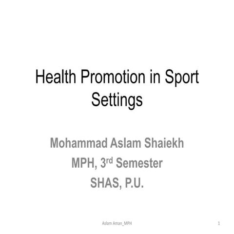 Health promotion in sport setting | PPTX | Participant Sports | Fitness ...