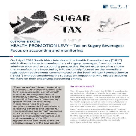 Health promotion levy tax on sugary beverages - South Africa - FTI ...