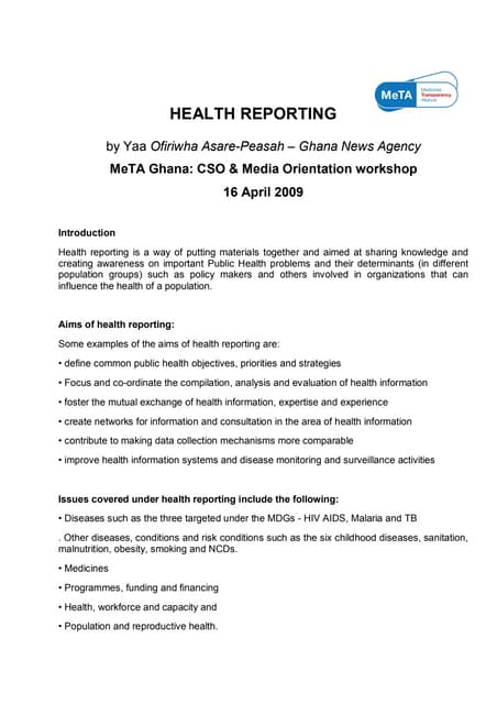 Health Reporting : Tools and Tips | PDF | Healthcare Industry | Industries