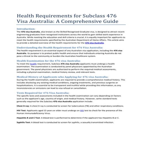 Health Requirements for Subclass 476 Visa Australia A Comprehensive ...