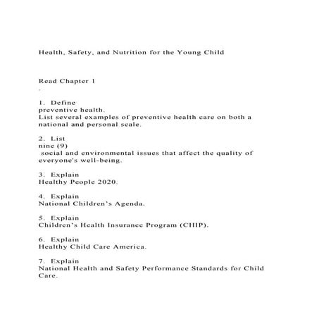 Health, Safety, and Nutrition for the Young ChildRead Ch | DOCX
