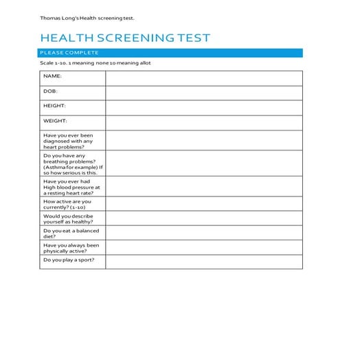 Health screening test | DOCX