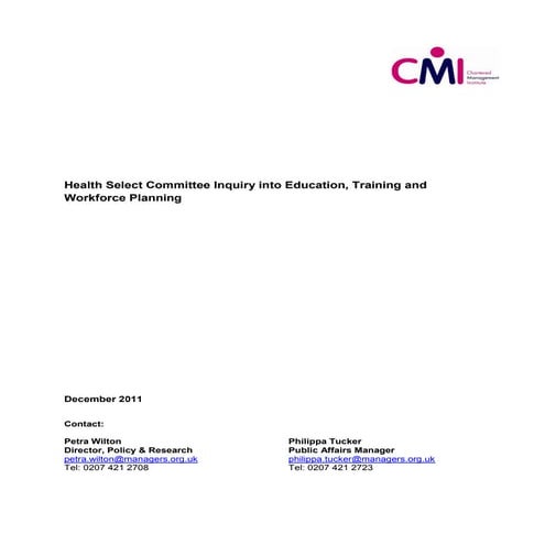 Health Select Committee Inquiry into Education, Training and Workforce ...