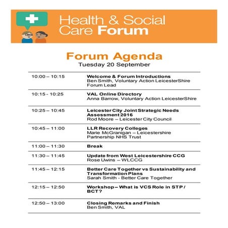 VAL Health and Social Care VCS Forum 20 September Final Agenda | PDF