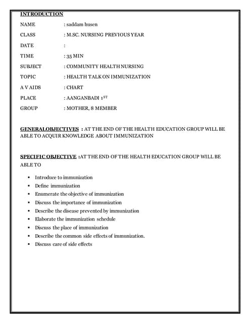 Health Talk on ANC Diet vies in Lesson Plan Format use for OBG ...