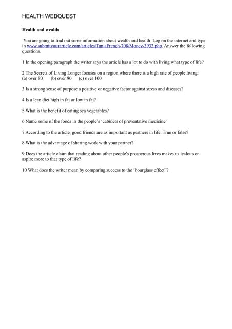 Health and sleeping webquest standard | PDF