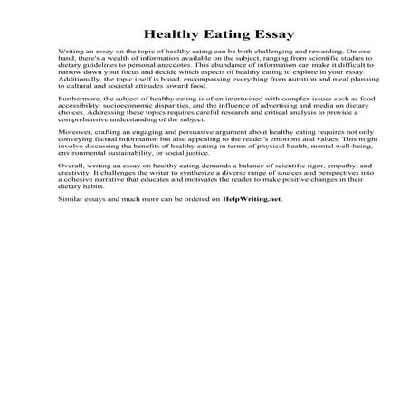 Healthy Eating Essay. Healthy Lifestyle Food Essay Eating Healthy Means ...