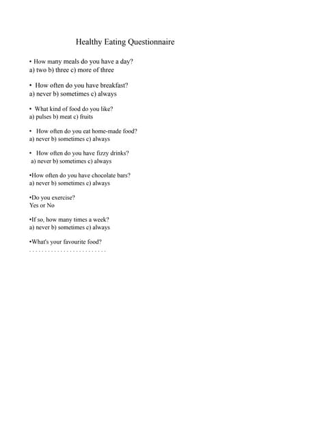 Questionnaire on fast food consumption | PDF