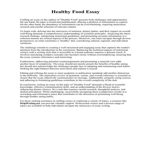 Healthy Food Essay. Virginia State University | PDF