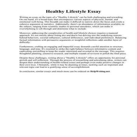 Healthy Lifestyle Essay | PDF