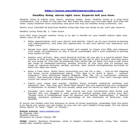 Healthy Living Tips - Steps to Take Today | DOCX
