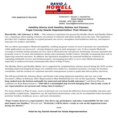 Representative Matt Duffield Absent on Healthy Moms, Healthy Babies Act ...