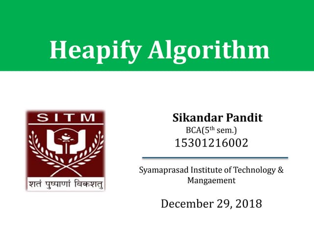 Heapify Algorithm Ppt 6333