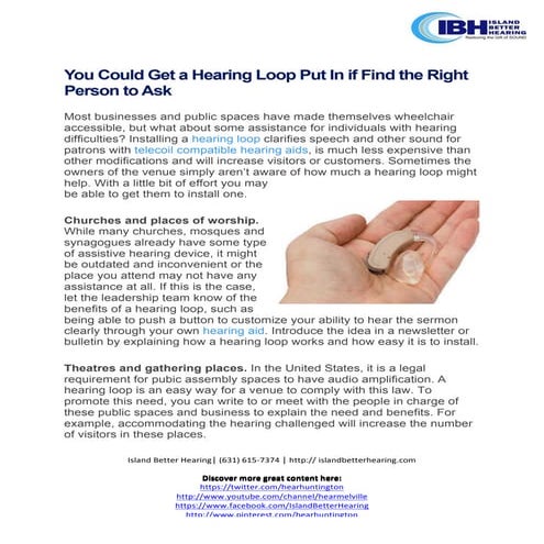 You Could Get a Hearing Loop Put In if Find the Right Person to Ask ...