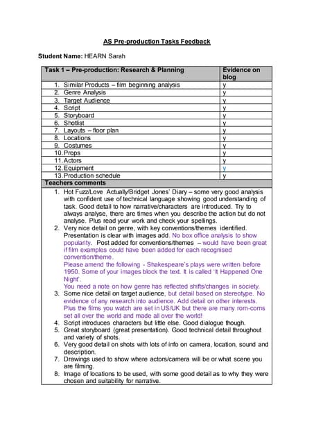 Coursework - Final Pre-production mark | PDF