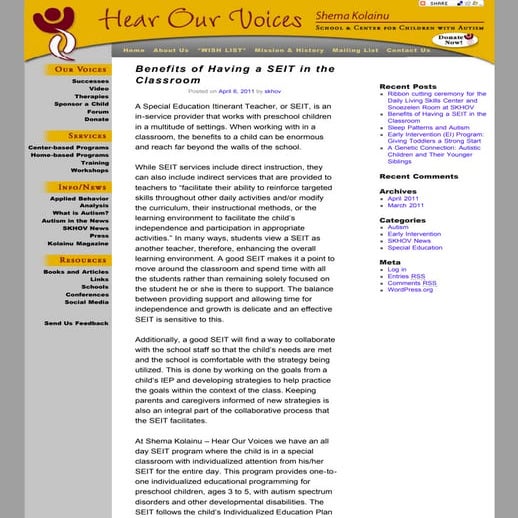 Hear Our Voices - Benefits of Having a SEIT in the Classroom | PDF