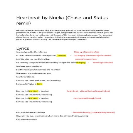 Heartbeat by nneka annotated lyrics | DOCX