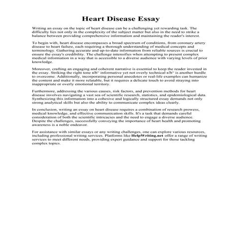 Heart Disease Essay. Coronary artery disease essay examples sample ...