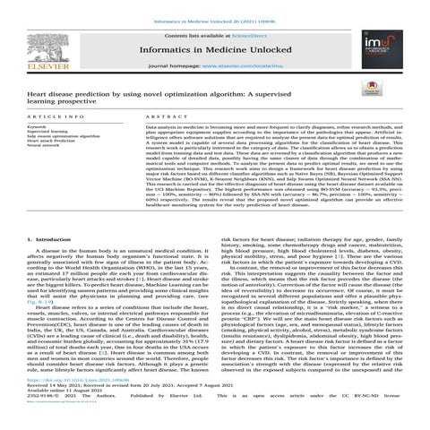 Heart Disease Prediction By Using Novel Optimization Algorithm A Supervised Learning