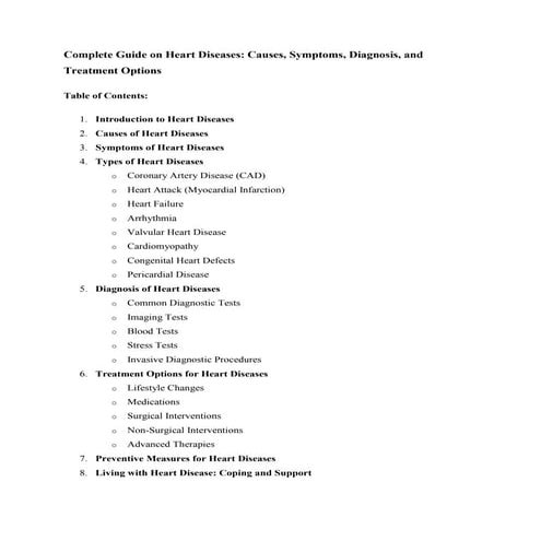 Complete Guide on Heart Diseases: Causes, Symptoms, Diagnosis, and Treatment Options | PDF