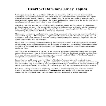 Heart Of Darkness Essay Topics. Florida State College at Jacksonville ...