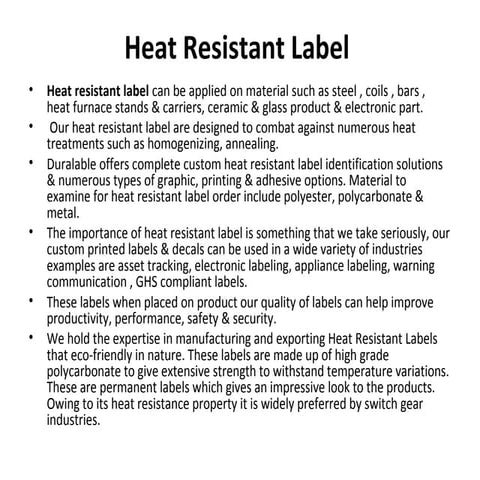 Heat resistant label | PPT