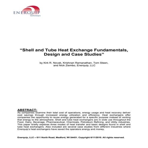 Heat Exchange Fundamentals for Shell and Tube Units | PDF | Chemistry ...