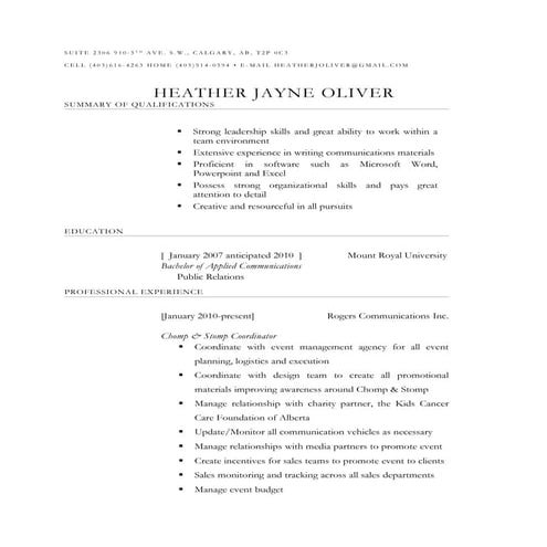 Heather Jayne Oliver - CV | RTF