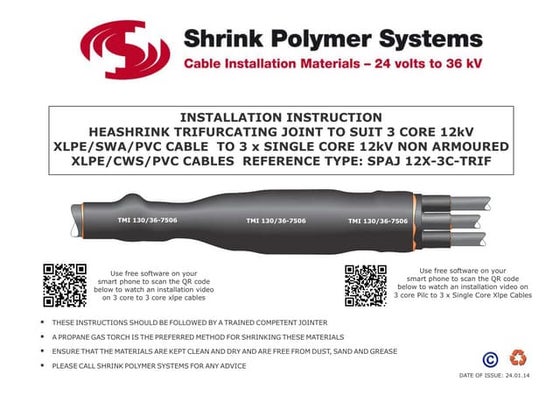 11kV Heat Shrink Cable Terminations - Prysmian HIT3XC11 3 Core 95 ...