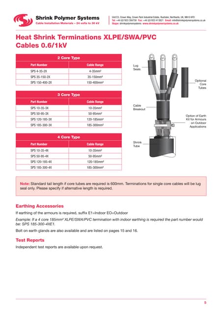 SPS Heat Shrink Cable Joints & Terminations 11kV Triplex - Selection ...