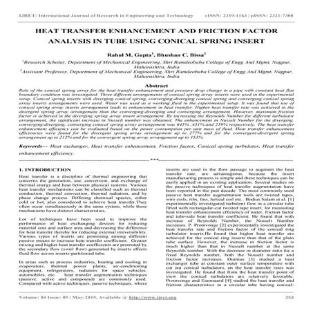 Heat transfer enhancement and friction factor analysis in tube using ...