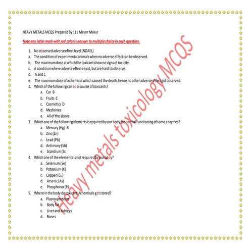 Toxicology MCQ with Answers | PDF