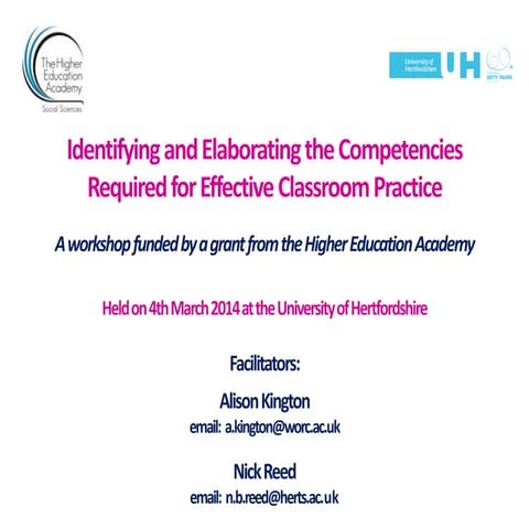 Identifying and elaborating the competencies required for effective classroom practice - Alison ...