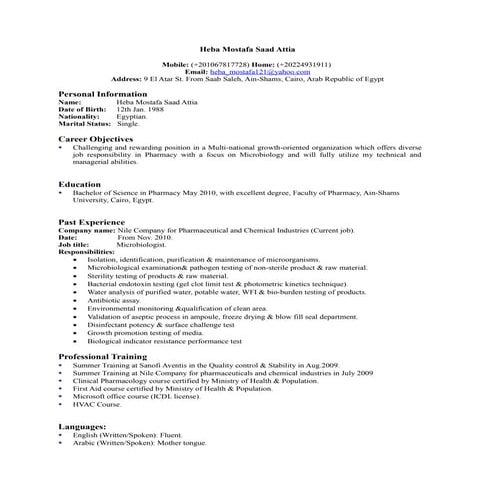 Heba mostafa saad attia cv | DOC | Infectious Diseases | Diseases and Conditions
