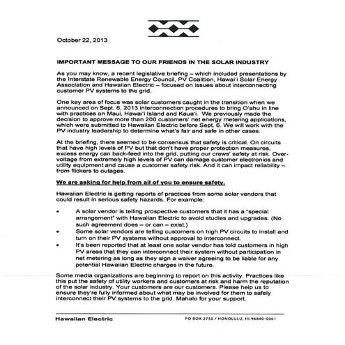 HECO letter to contractors | PDF