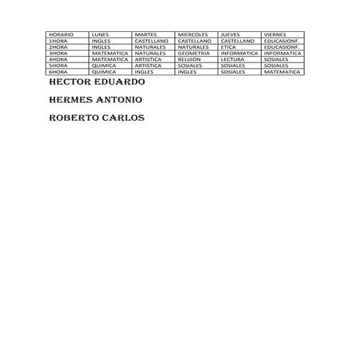 Horario de clases | DOCX