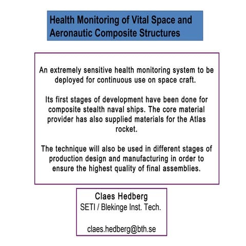 Health Monitoring of Vital Space and Aeronautic Composite | PPT