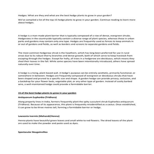 Hedges : Meaning & The Best Hedge Plants For Your Garden | PDF