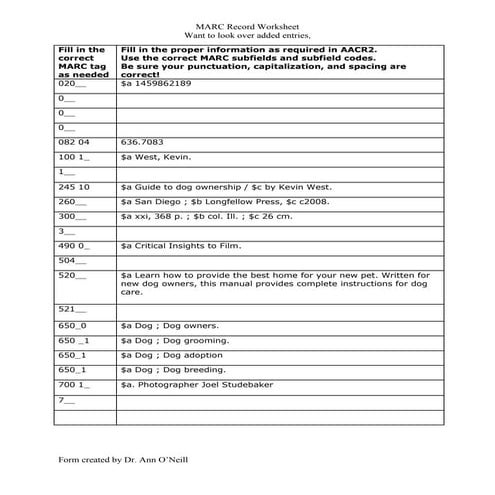 Heinz MARC Records Example 2 | PDF