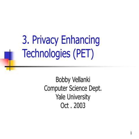 Privacy Enhancing Technologies (PET) Lesson | PPT