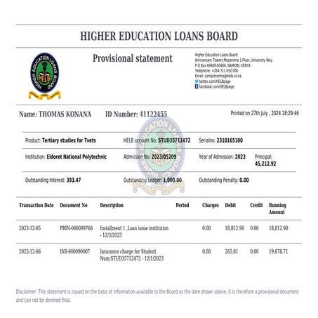HELB Loan statement.pdf of higher education | PPT